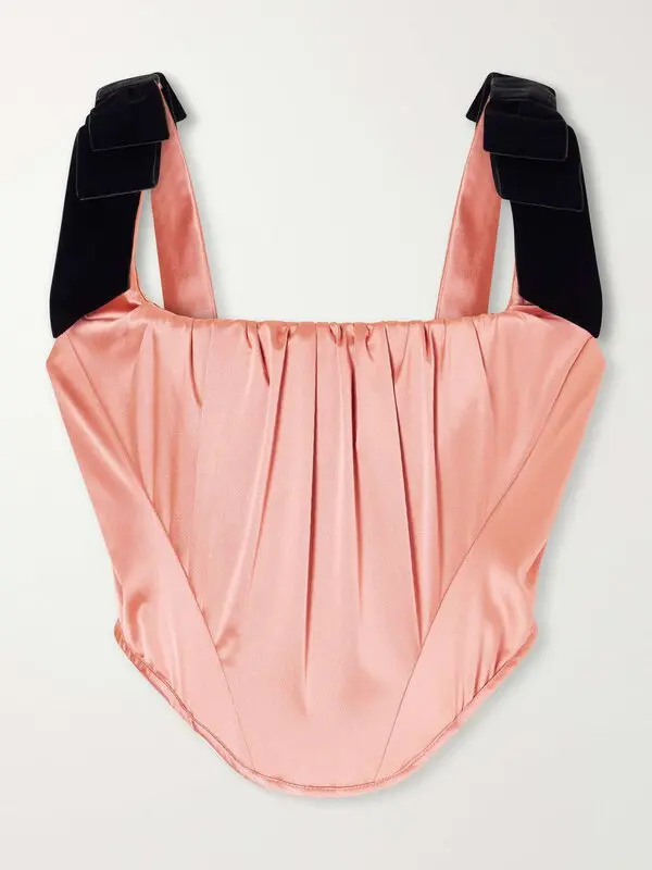 VIVIENNE WESTWOOD Pussycat Bow-detailed Velvet-trimmed Duchess-satin Bustier Top - Pink