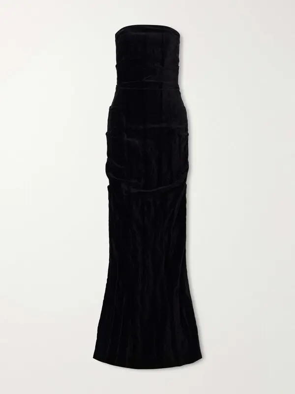 COLLEEN ALLEN Strapless Textured Cotton-velvet Gown