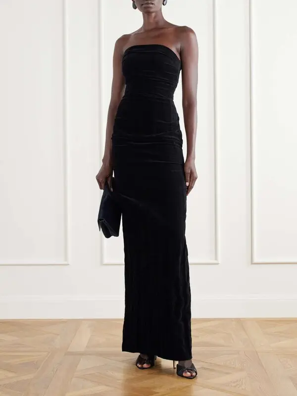 COLLEEN ALLEN Strapless Textured Cotton-velvet Gown
