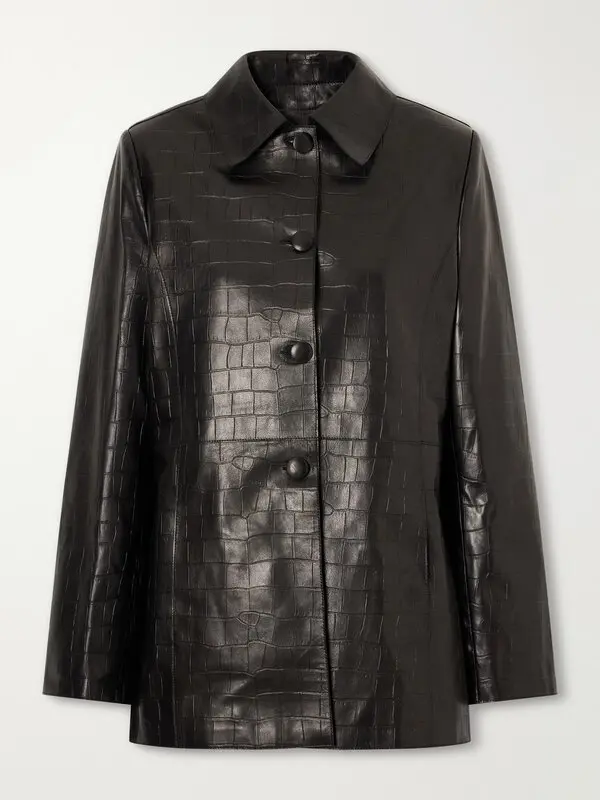 Nour Hammour Clara Croc-effect Leather Jacket