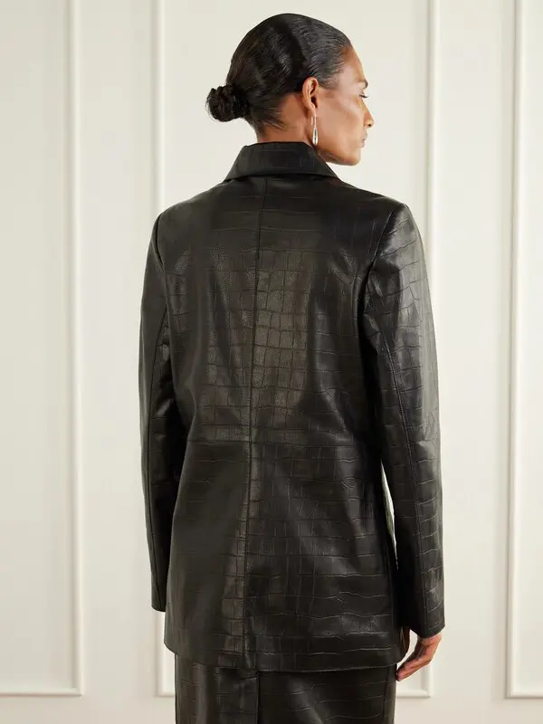 Nour Hammour Clara Croc-effect Leather Jacket