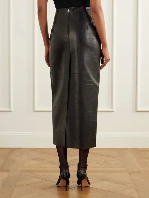Nour Hammour Elyse Paneled Croc-effect Leather Maxi Skirt