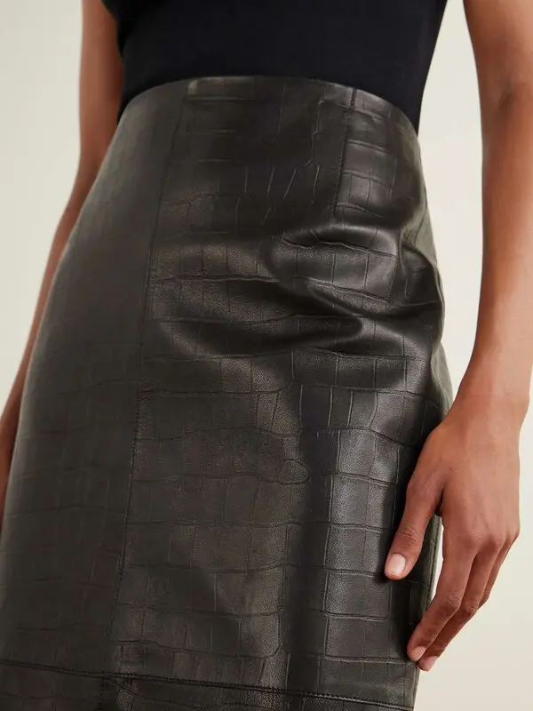 Nour Hammour Elyse Paneled Croc-effect Leather Maxi Skirt