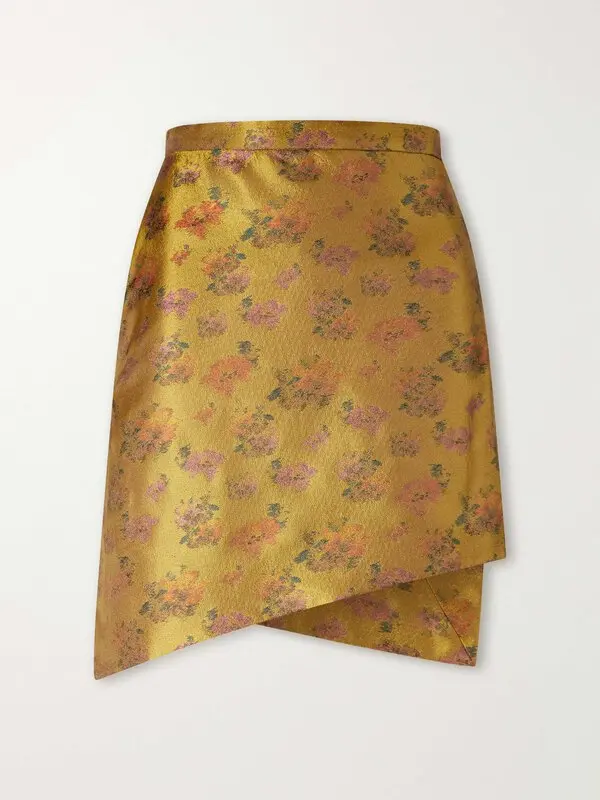 VIVIENNE WESTWOOD Infinity Asymmetric Wrap-effect Floral-jacquard Duchess-silk Mini Skirt - Gold