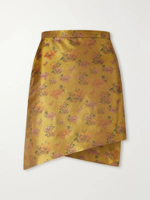 VIVIENNE WESTWOOD Infinity Asymmetric Wrap-effect Floral-jacquard Duchess-silk Mini Skirt - Gold