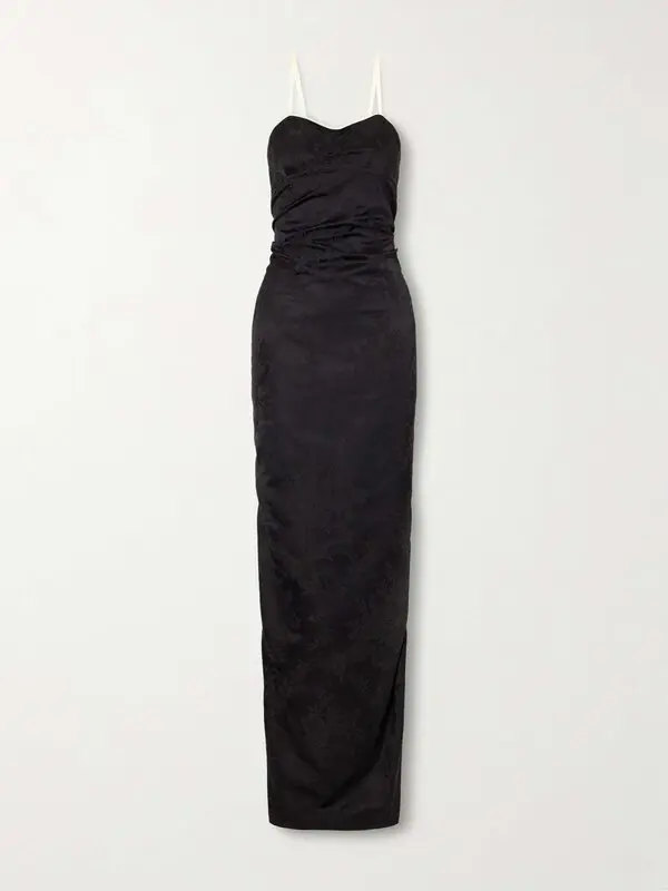 COLLEEN ALLEN Floral-jacquard Cotton-blend Maxi Dress - Black