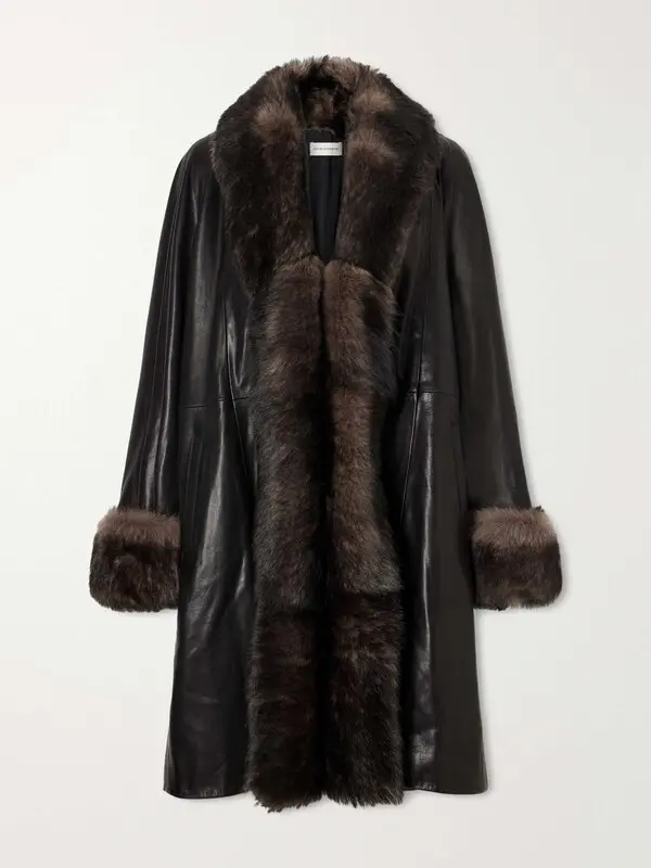 Nour Hammour Aida Shearling-trimmed Leather Coat