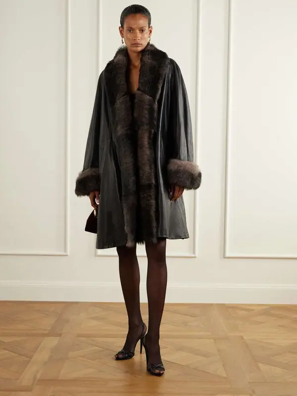 Nour Hammour Aida Shearling-trimmed Leather Coat