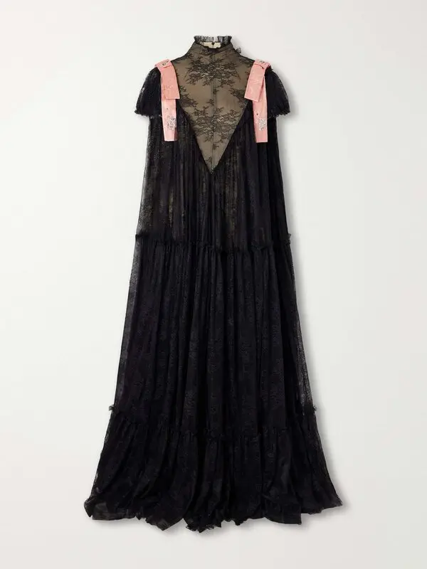 Erdem Bow-detailed Gathered Lace Gown