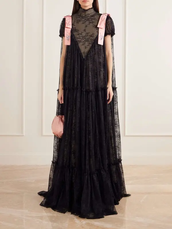 Erdem Bow-detailed Gathered Lace Gown