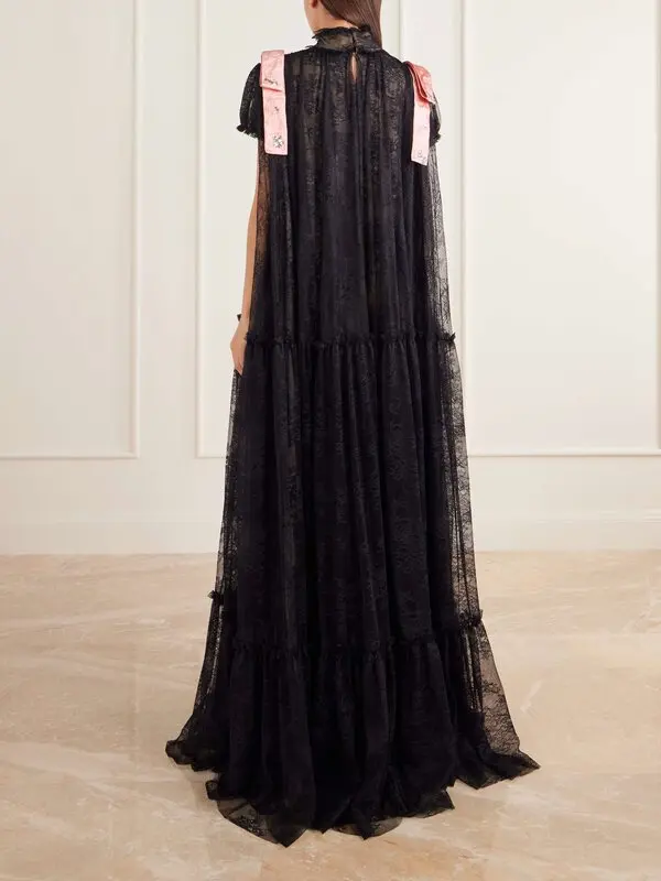 Erdem Bow-detailed Gathered Lace Gown