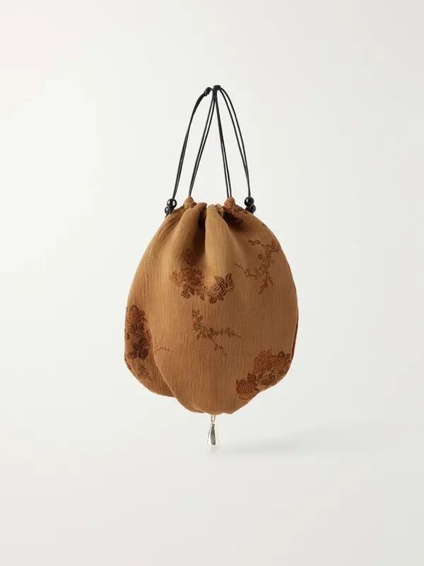 SOPHIE BUHAI Teardrop Embellished Satin-jacquard Pouch - Brown