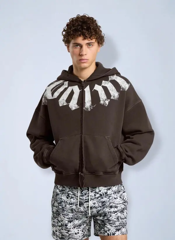 Palm Angels Big Neck Logo Zip Loose Hoodie
