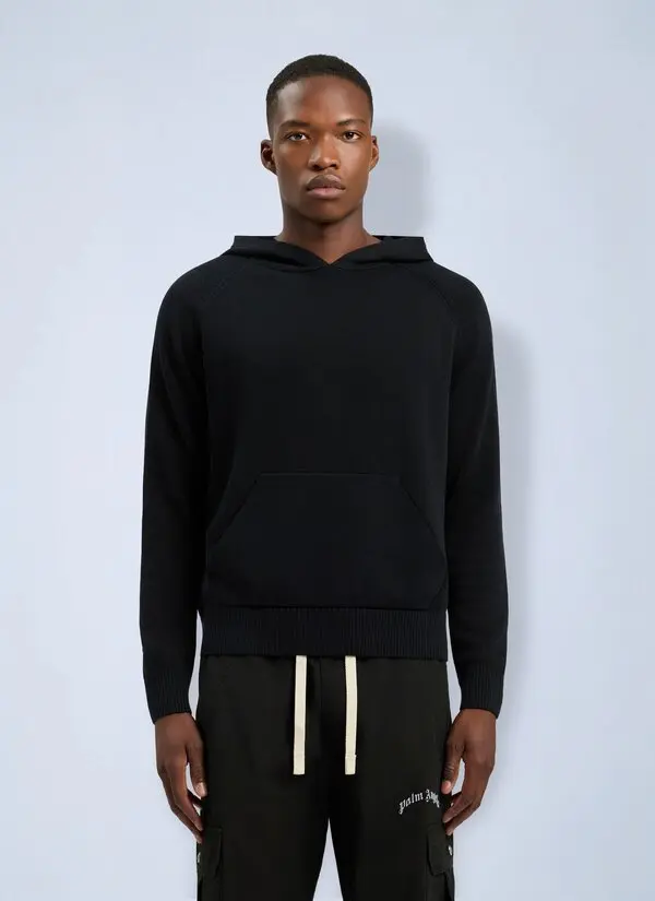 Palm Angels Curved Logo Regular Knit Hoodie