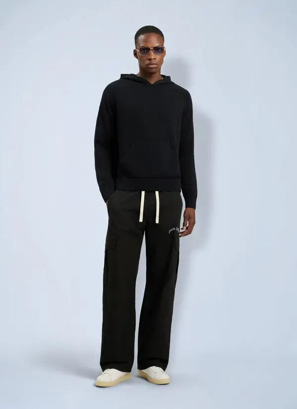 Palm Angels Curved Logo Regular Knit Hoodie