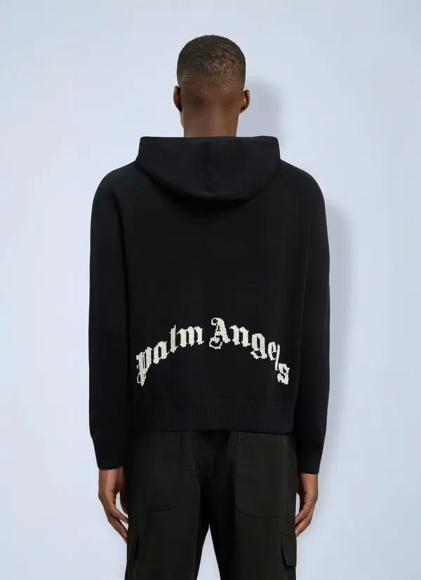 Palm Angels Curved Logo Regular Knit Hoodie