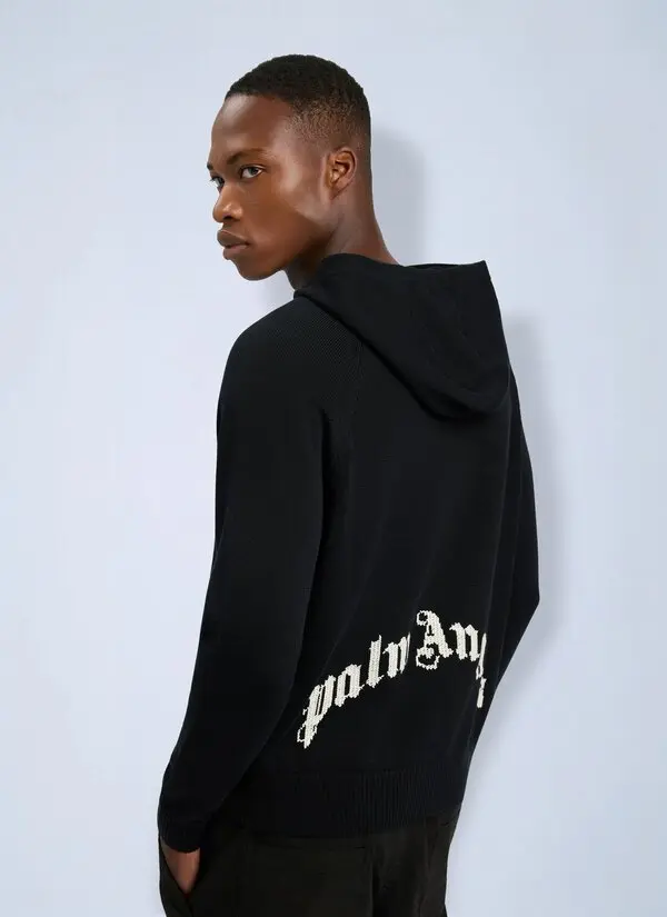 Palm Angels Curved Logo Regular Knit Hoodie