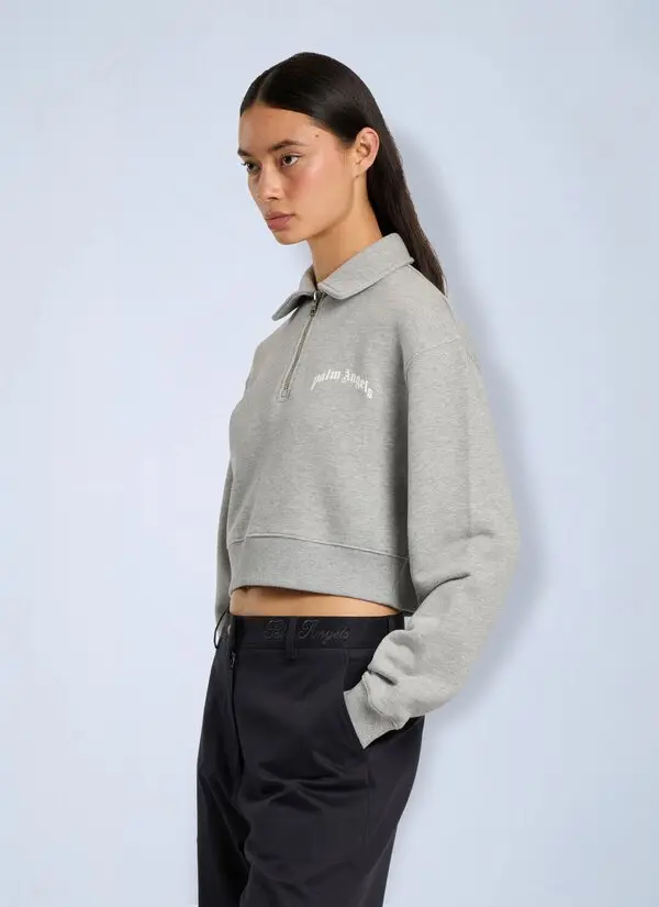Palm Angels Curved Logo Crop Polo Crew Long Sleeve
