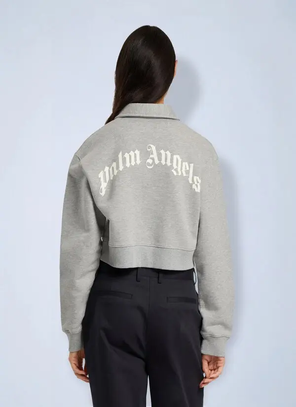 Palm Angels Curved Logo Crop Polo Crew Long Sleeve