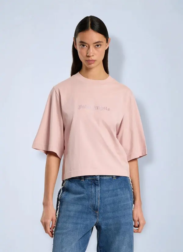 Palm Angels Rhinestone Boxy Tee - Pink