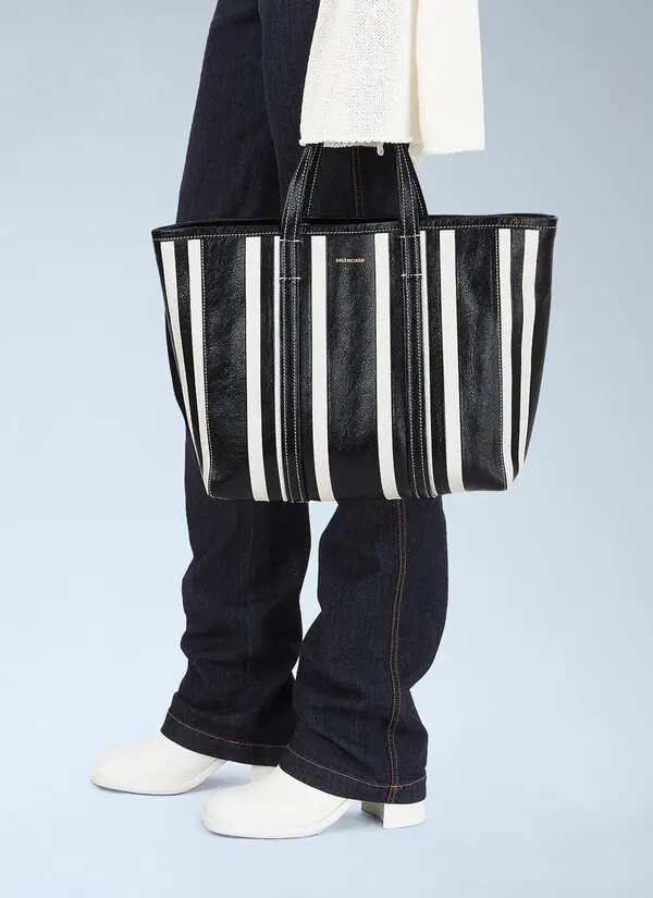 Balenciaga Barbes East West Shopper Tote Striped Leather Medium