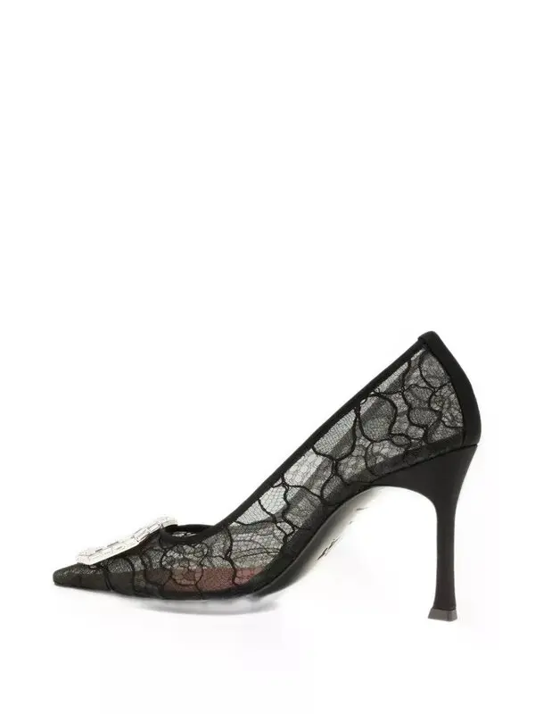 Amina Muaddi Camellia Crystal-embellished Lace Pumps