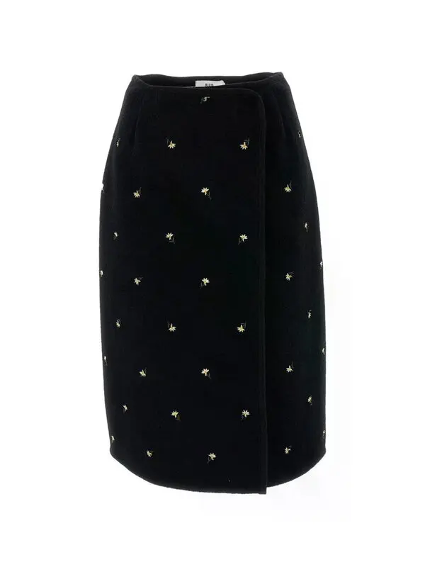 RIER Walker Floral-embroidered Wrap Midi Skirt