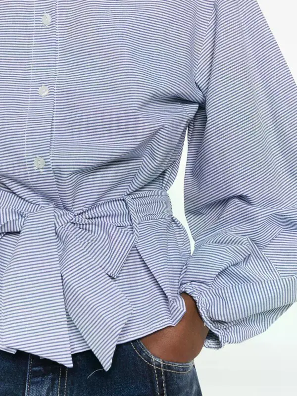 PLEASE Striped Tie-waist Shirt