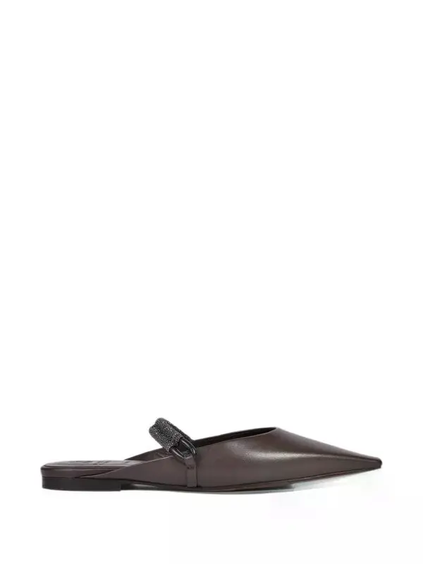 Brunello Cucinelli Beaded-strap Pointed-toe Flat Mules