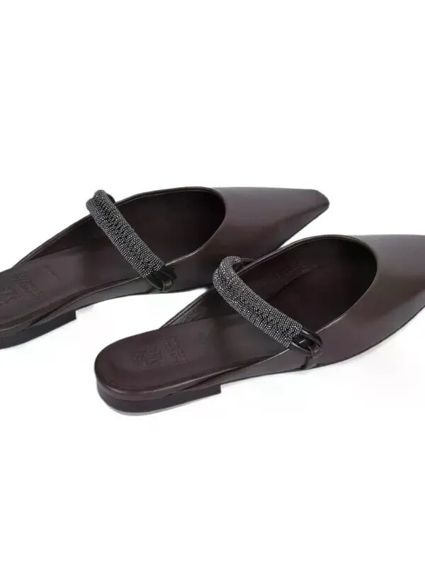 Brunello Cucinelli Beaded-strap Pointed-toe Flat Mules