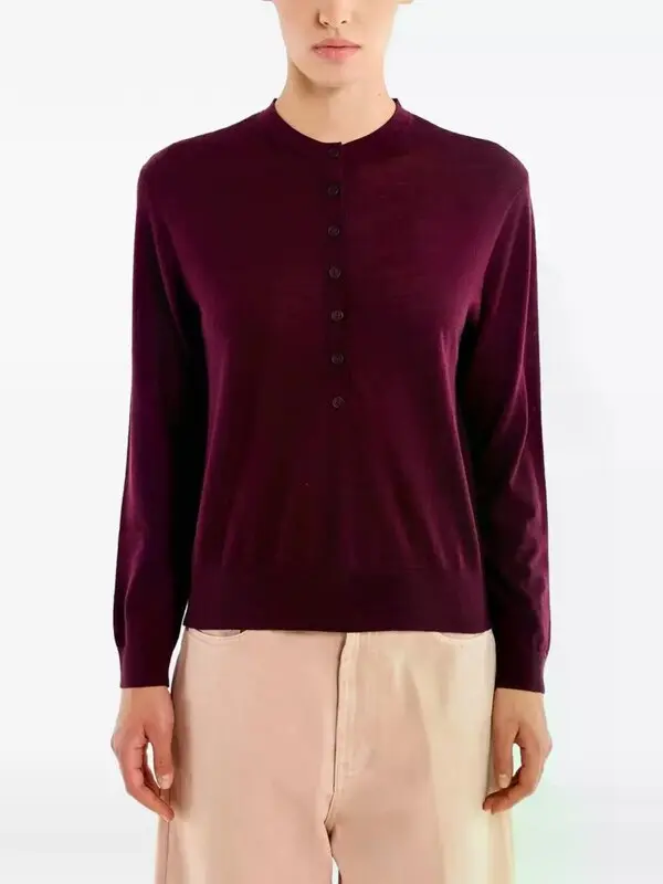VICOLO Button-up Crew-neck Sweater - Red