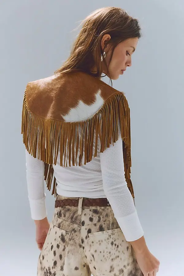 UNDERSTATED LEATHER Wide Eyes Fringe Collar - Brown/cream