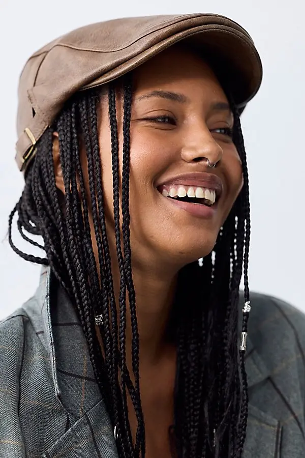 Free People Rocky Vegan Leather Flat Cap - Cognac