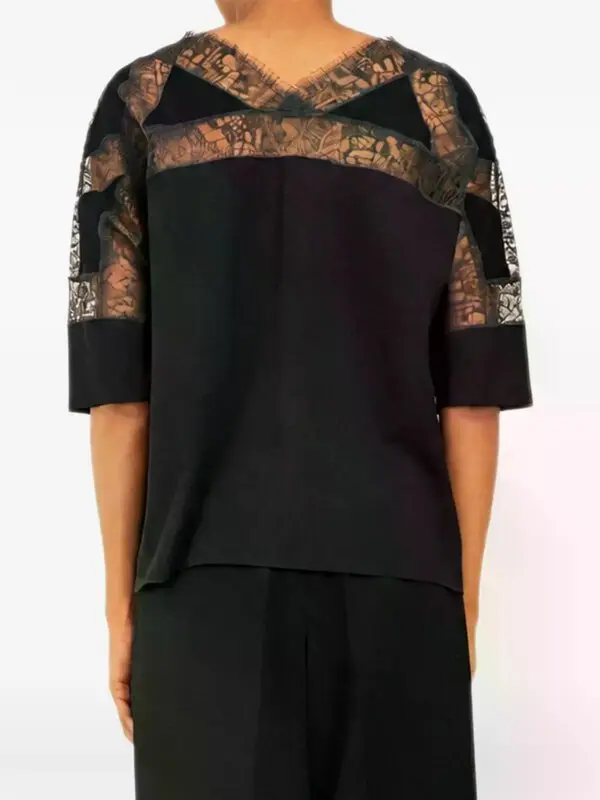 Hermès Lace-panel Short-sleeve Top