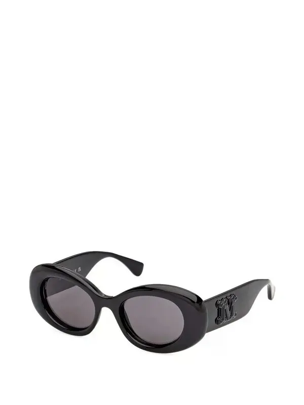 Max Mara Logo-plaque Oval-frame Sunglasses - Black