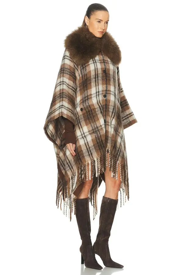 Moncler Fringe Cape In Tan