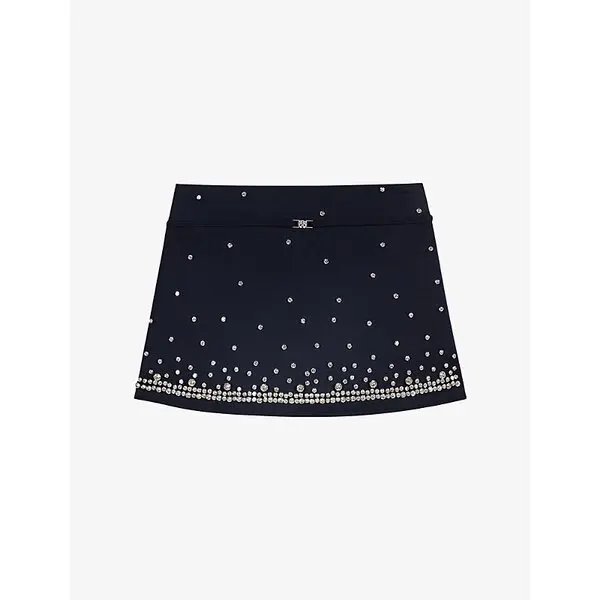 Maje Layered Short-sleeve Stretch Wool-blend Mini Skort - Navy