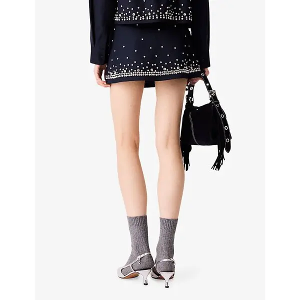 Maje Layered Short-sleeve Stretch Wool-blend Mini Skort