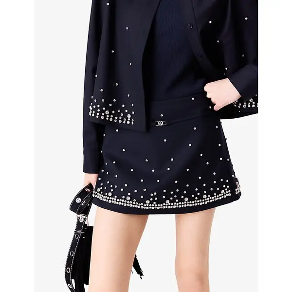 Maje Layered Short-sleeve Stretch Wool-blend Mini Skort