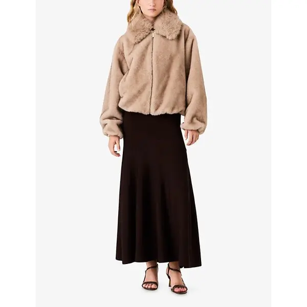 Maje Collared Zip-up Faux-fur Coat