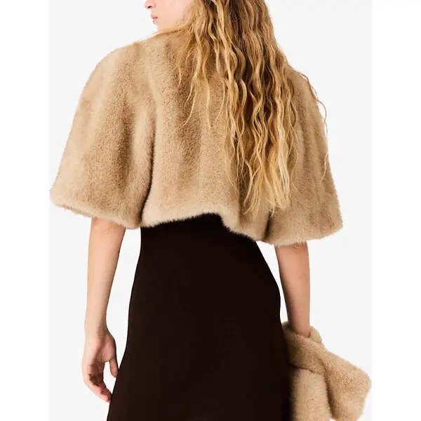 Maje Short Brooch-embellished Faux-fur Jacket