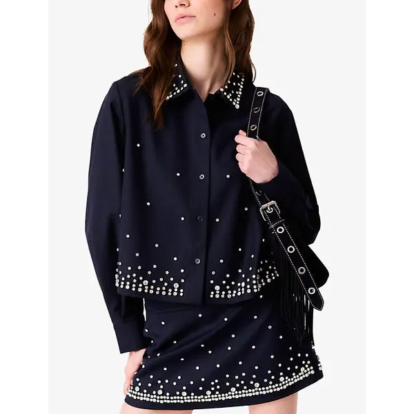 Maje Short Rhinestone-embellished Stretch Wool-blend Shirt