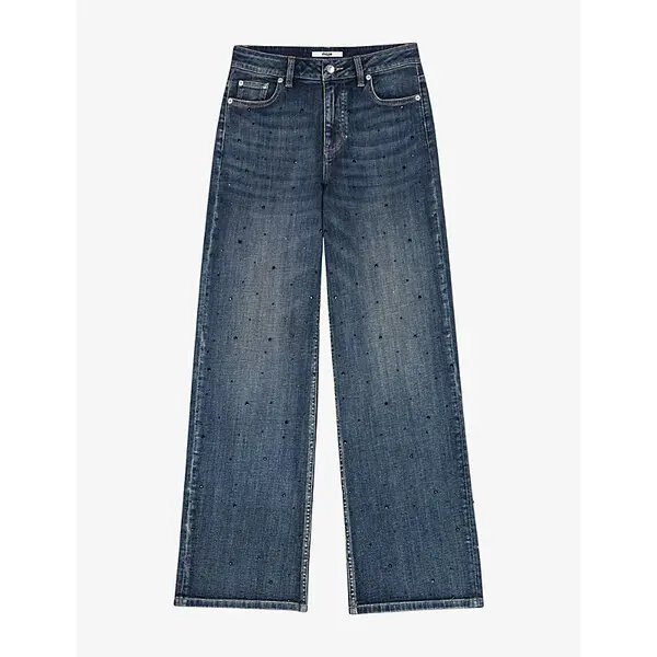 Maje Rhinestone Wide-leg Stretch-denim Jeans