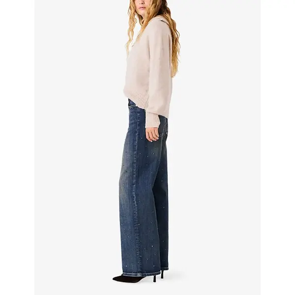 Maje Rhinestone Wide-leg Stretch-denim Jeans
