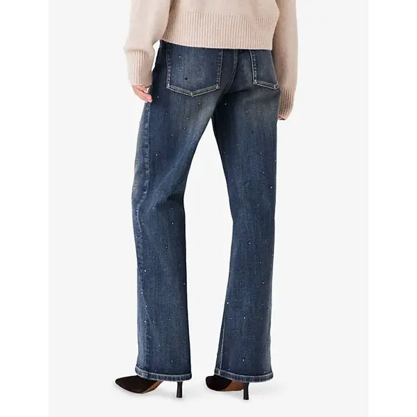 Maje Rhinestone Wide-leg Stretch-denim Jeans