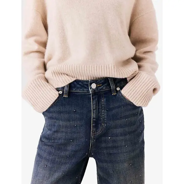 Maje Rhinestone Wide-leg Stretch-denim Jeans