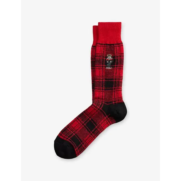 Polo Ralph Lauren Polo Bear Tartan-motif Wool-blend Socks - Red