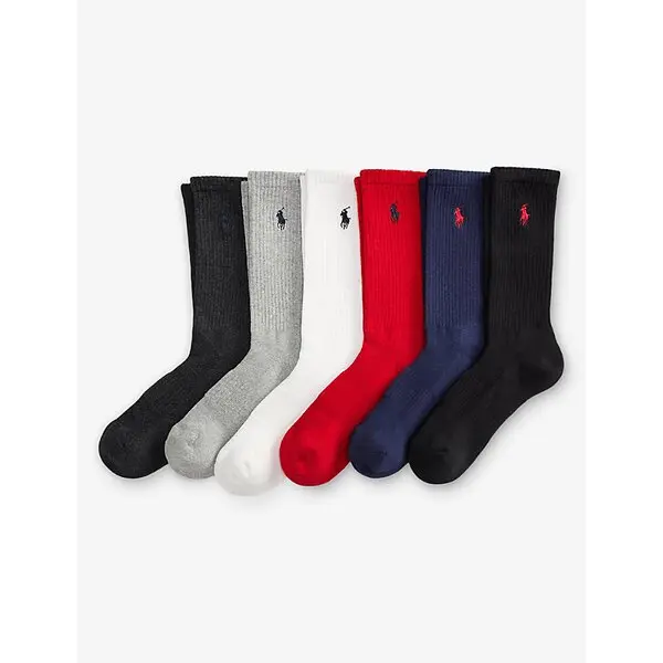 Polo Ralph Lauren Logo-embroidered Ribbed Cotton-blend Sports Socks Pack Of Six - Multi