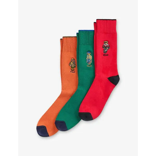 Polo Ralph Lauren Polo Bear Stretch Cotton-blend Socks Pack Of Three