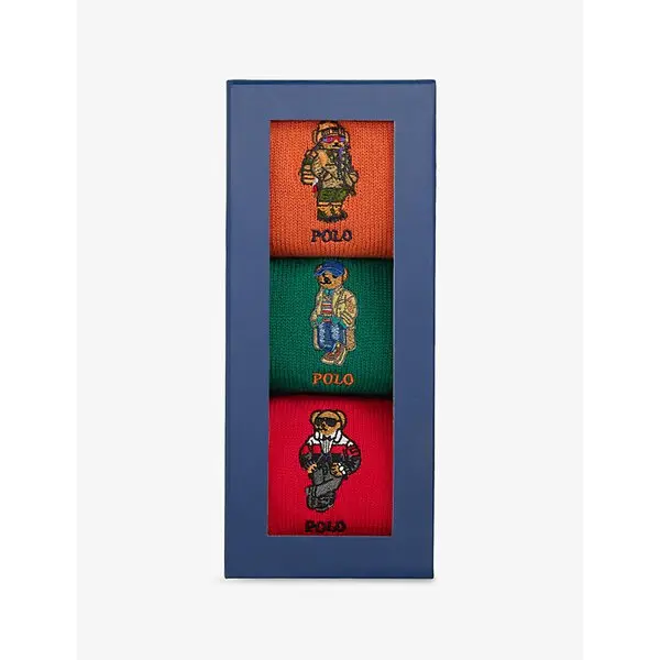 Polo Ralph Lauren Polo Bear Stretch Cotton-blend Socks Pack Of Three